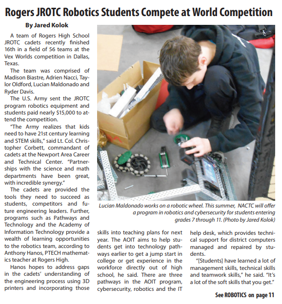 Newport This Week Features Rogers JROTC Robotics | Newport Public Schools